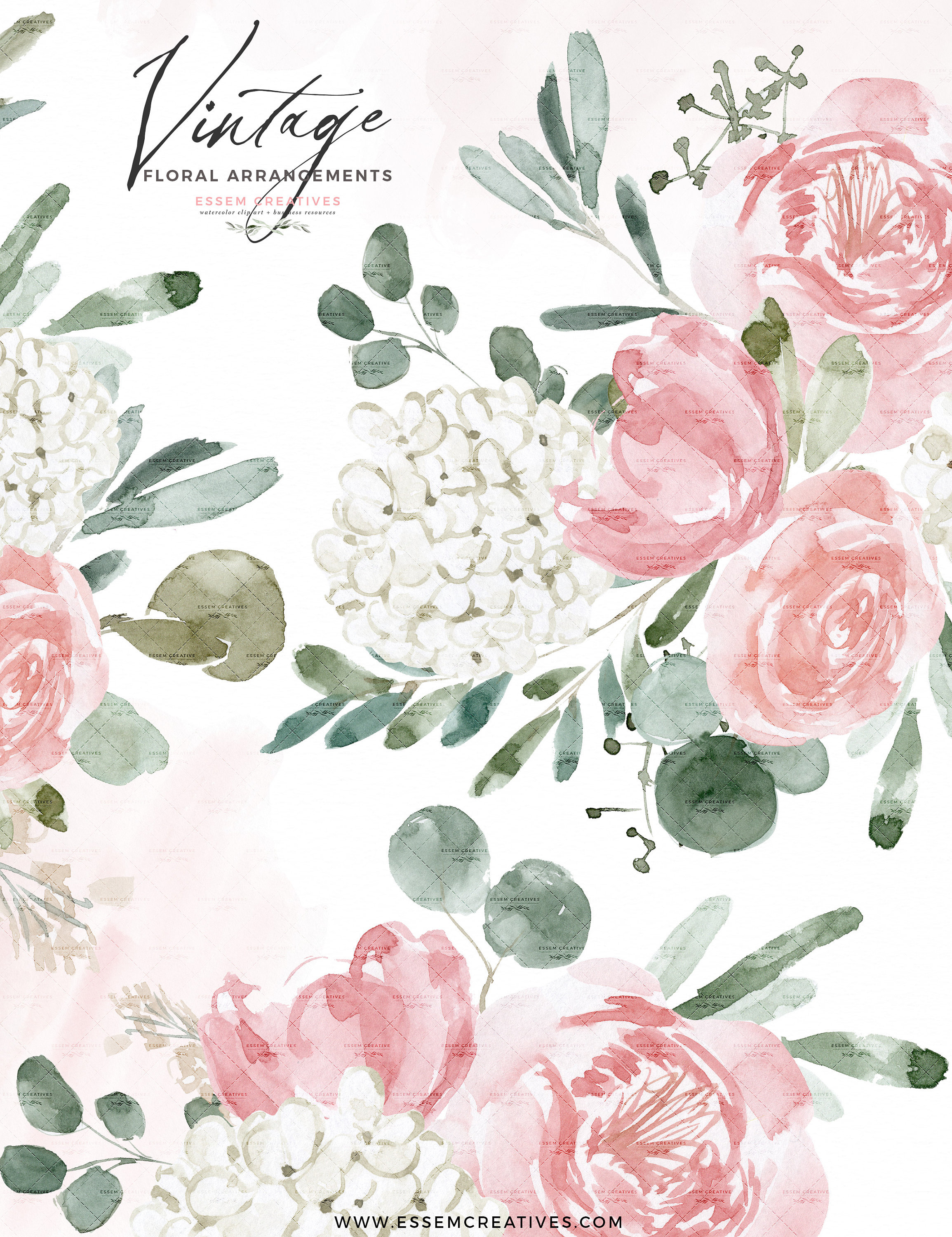 Vintage Watercolor Flowers Clipart Floral Border Clip Art - Etsy