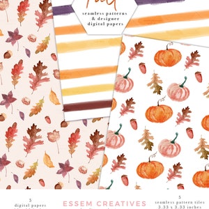 Pumpkin Fall Leaves Digital Paper Pack, Watercolor Autumn, Thanksgiving ...