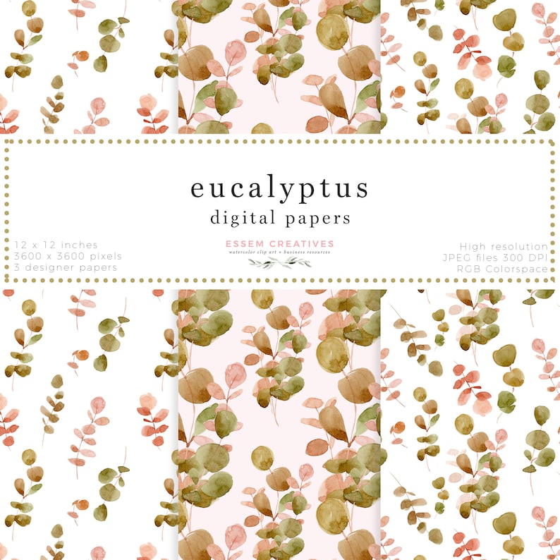 Watercolor Eucalyptus Digital Paper Seamless Repeat Patterns - Etsy