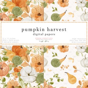Pumpkin Floral Digital Paper Seamless Repeat Patterns, Fall Halloween ...