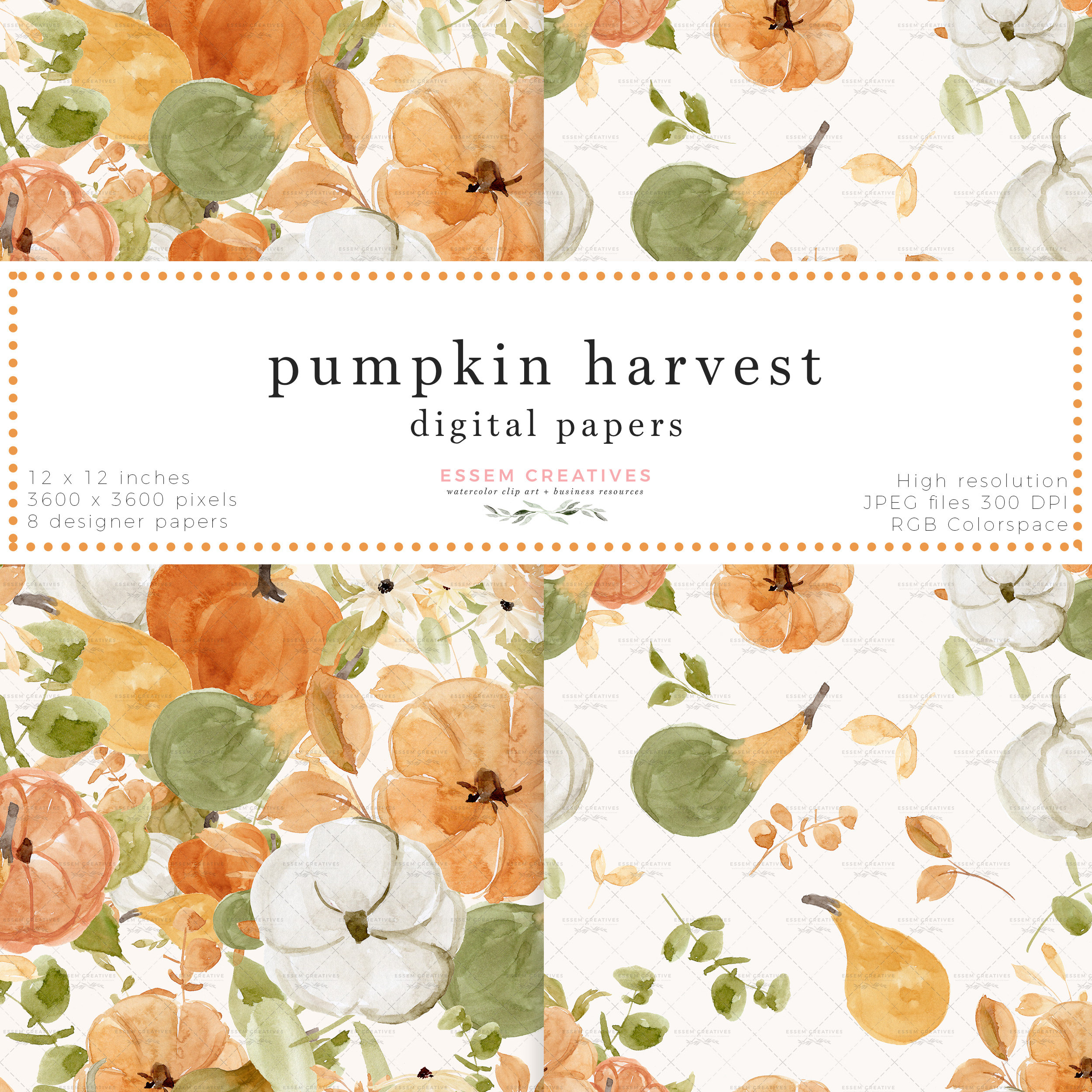 Pumpkin Floral Digital Paper Seamless Repeat Patterns Fall - Etsy