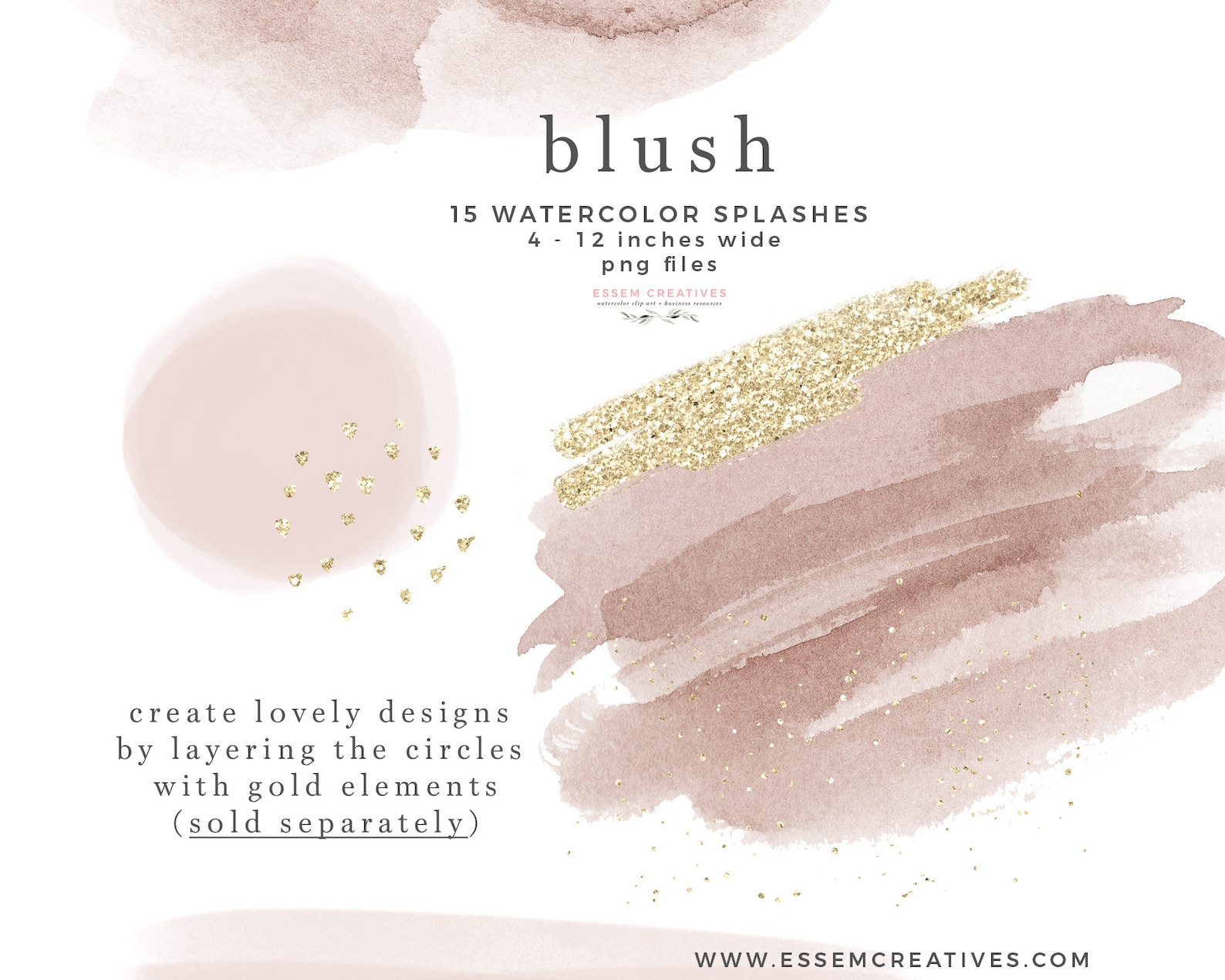 Blush Pink Watercolor Clipart Texture Shapes Splash Splodge | Etsy