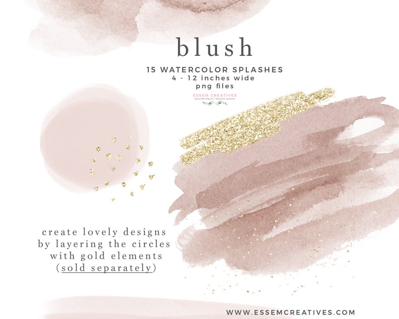Blush Pink Watercolor Clipart Texture Shapes Splash Splodge | Etsy