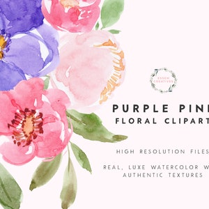 Purple Pink Orange Watercolor Flower Clipart, Floral Sublimation PNG ...