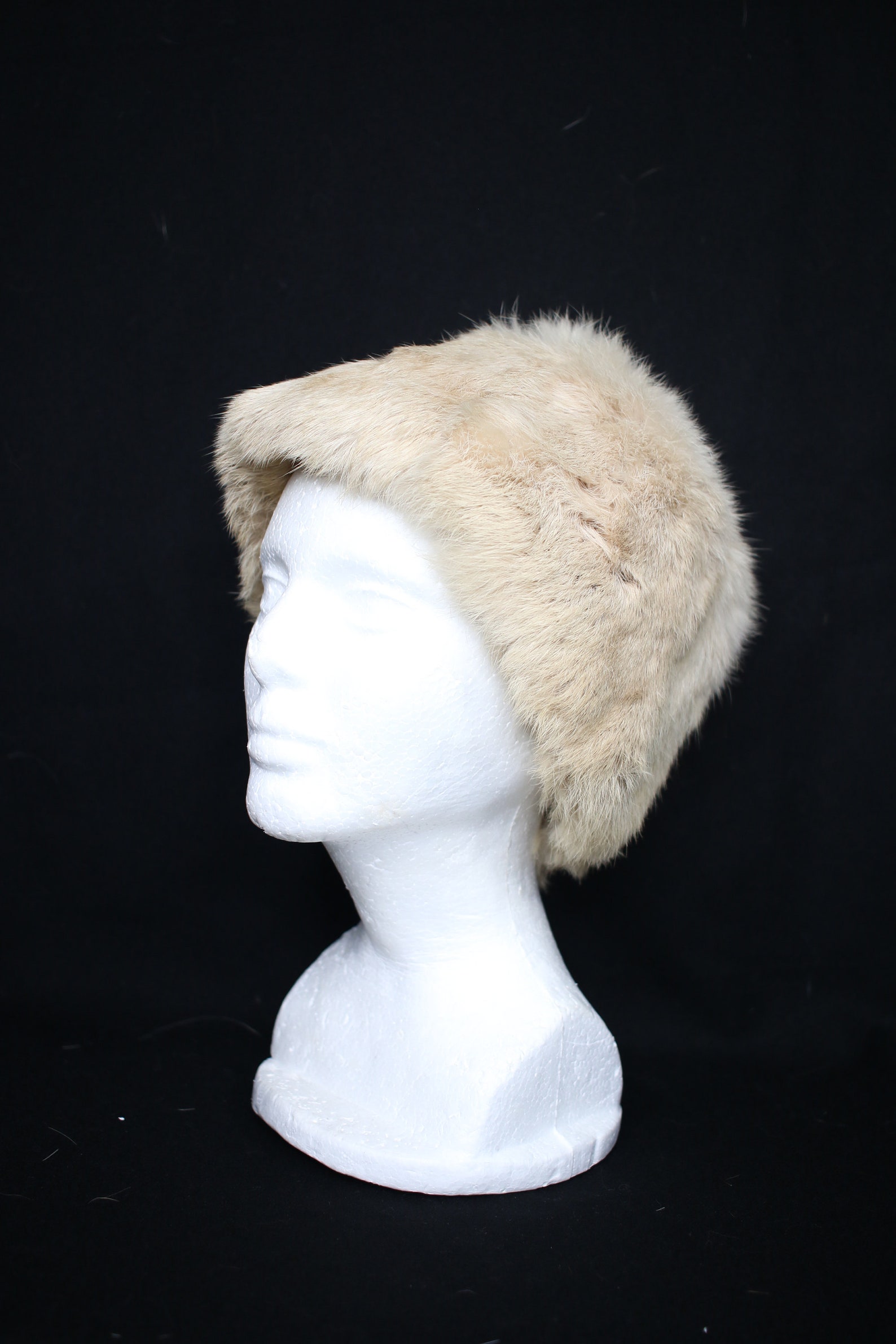 Vintage cream rabbit fur hat real fur hatwinter fur hat | Etsy