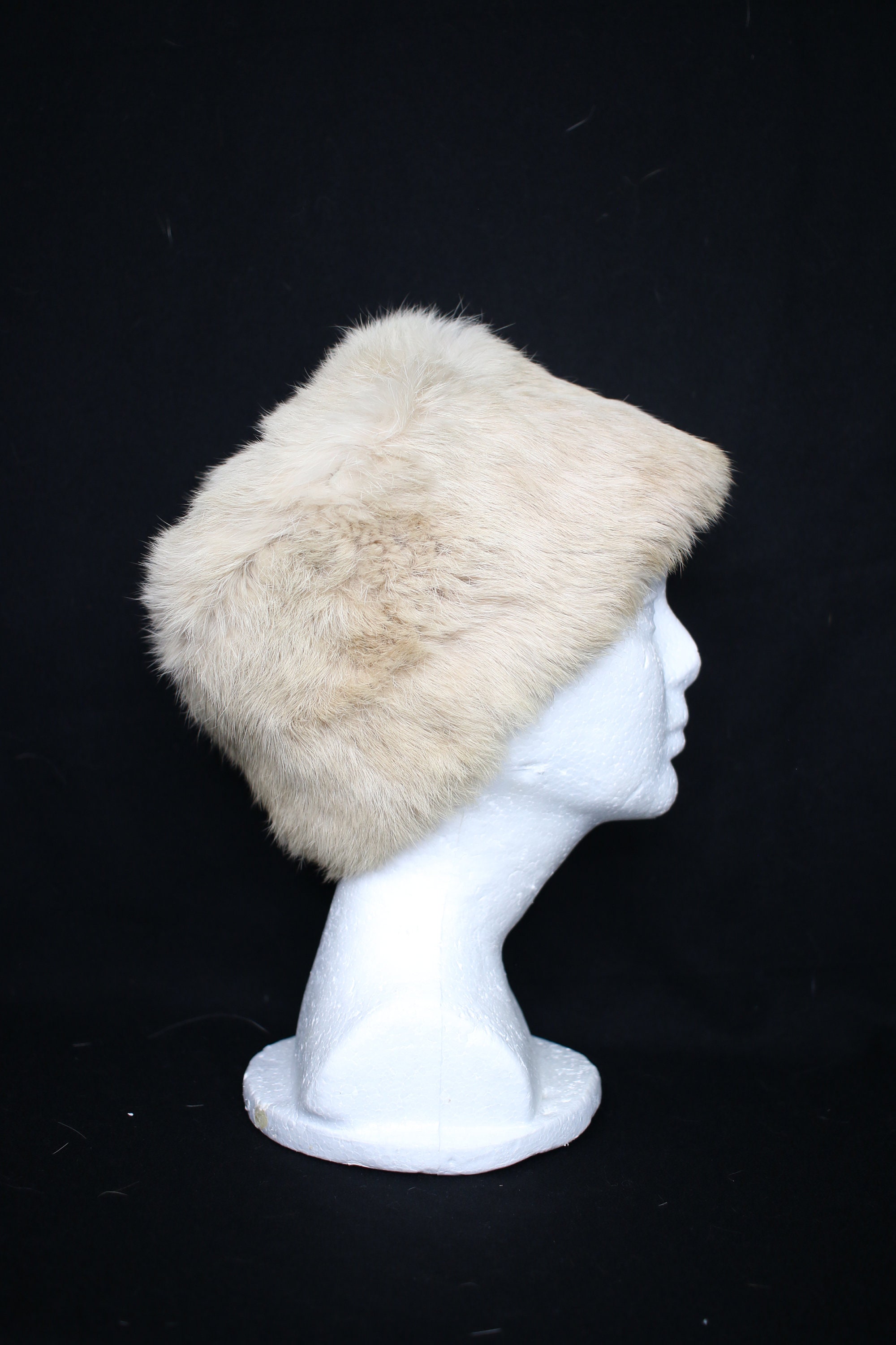 Vintage cream rabbit fur hat real fur hatwinter fur hat | Etsy