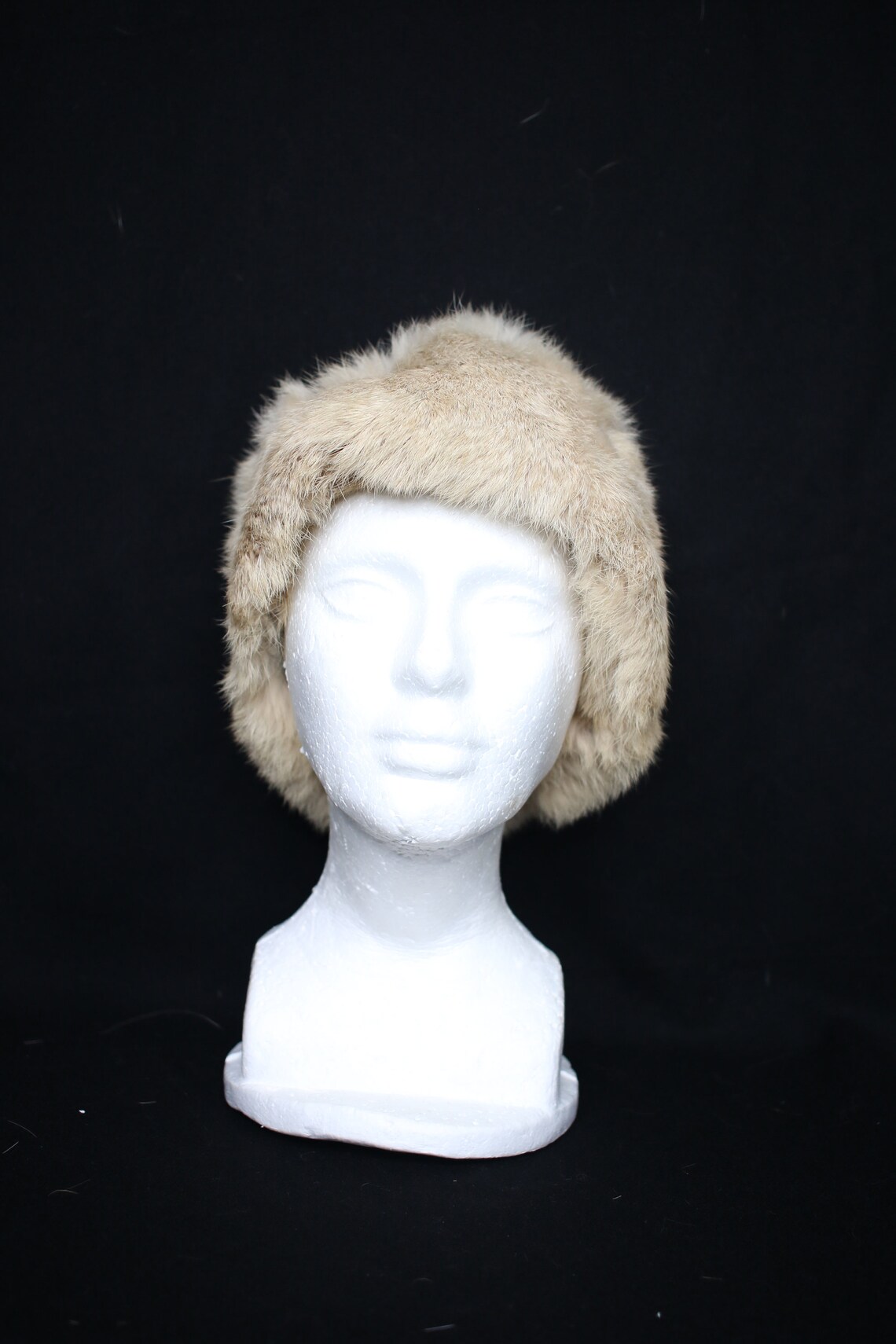 Vintage cream rabbit fur hat real fur hatwinter fur hat | Etsy