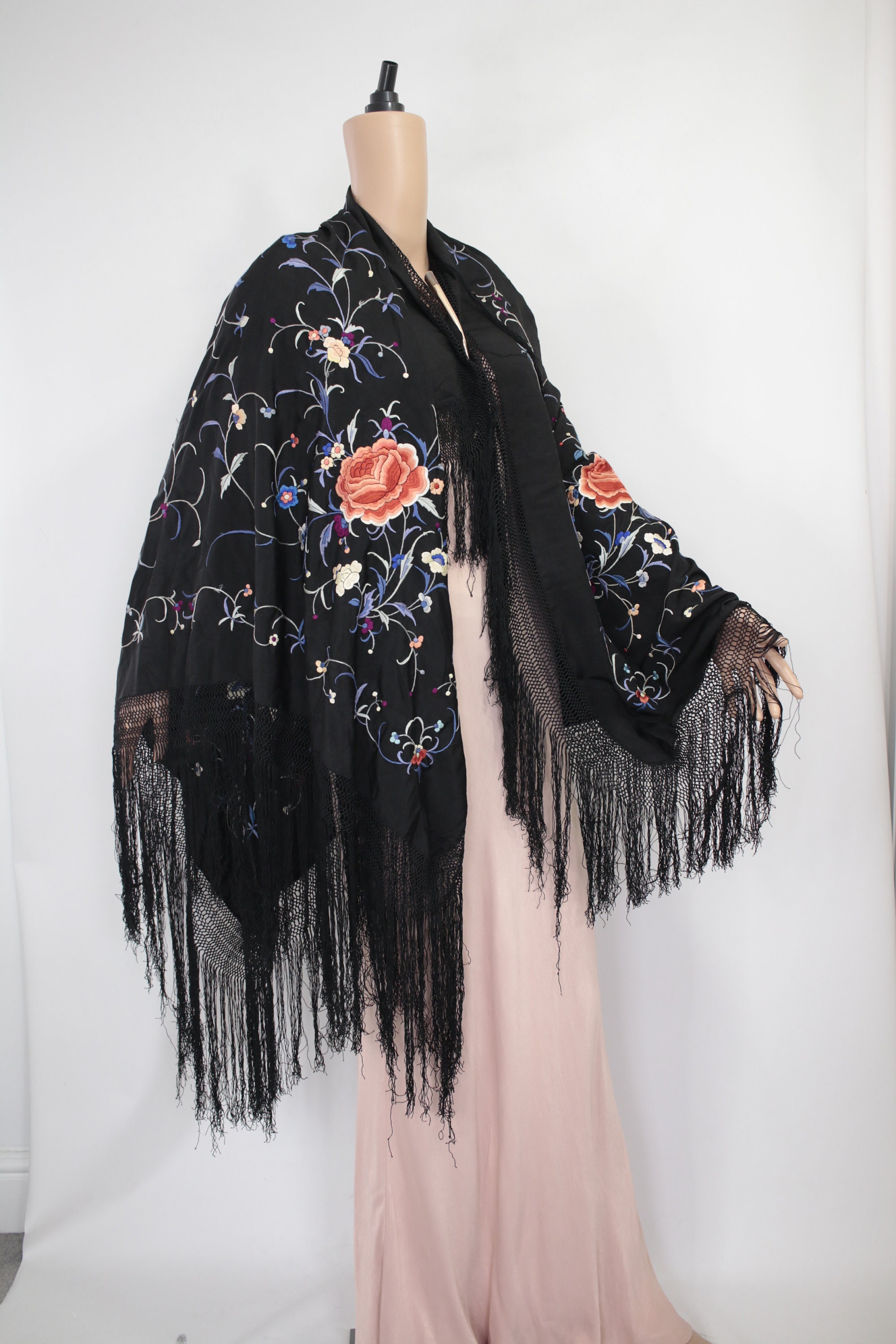 1910's-1920s-1930s Chinese Piano Shawl With Colourful Floral Embroidery ...