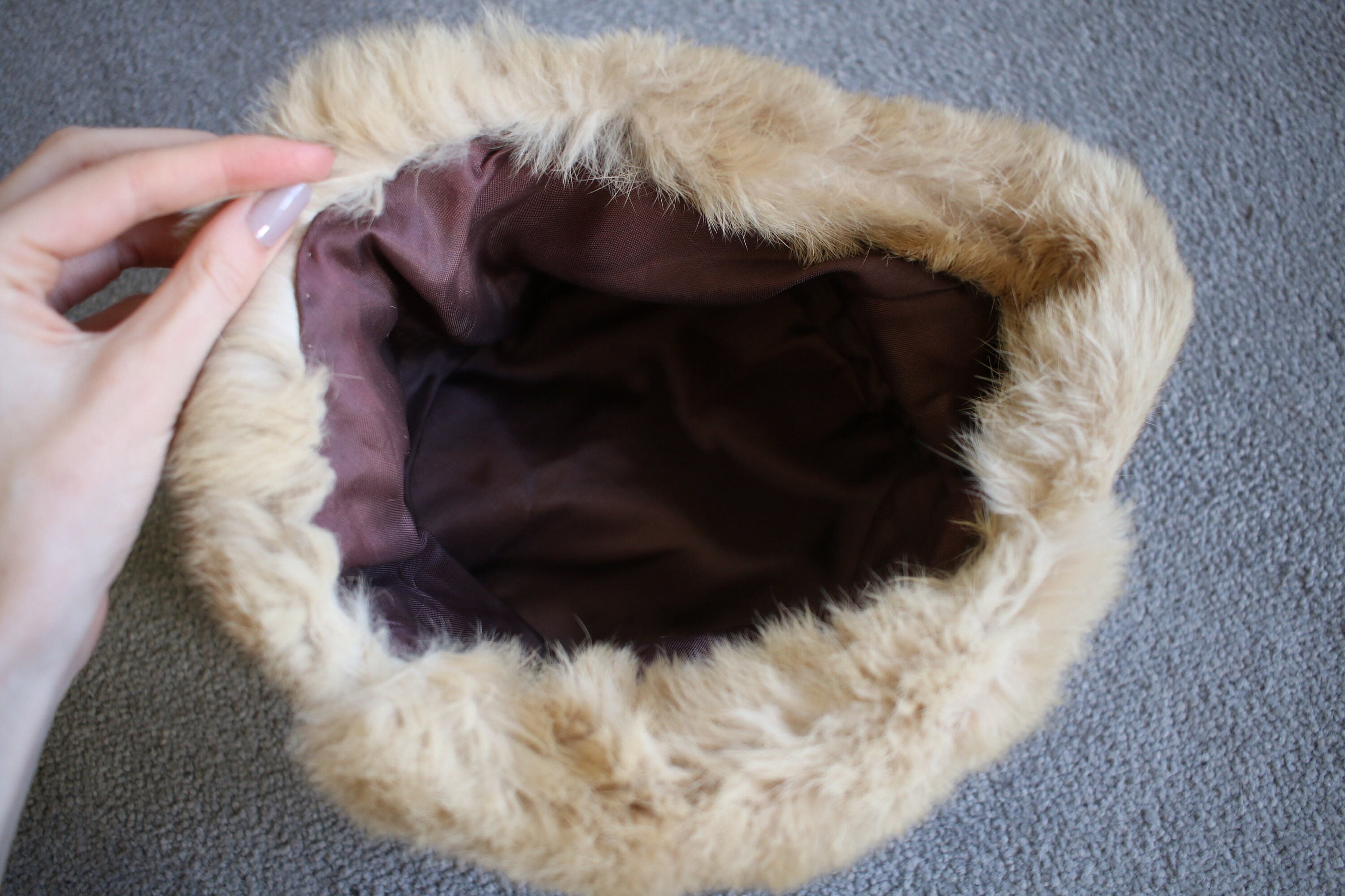 Vintage cream rabbit fur hat real fur hatwinter fur hat | Etsy