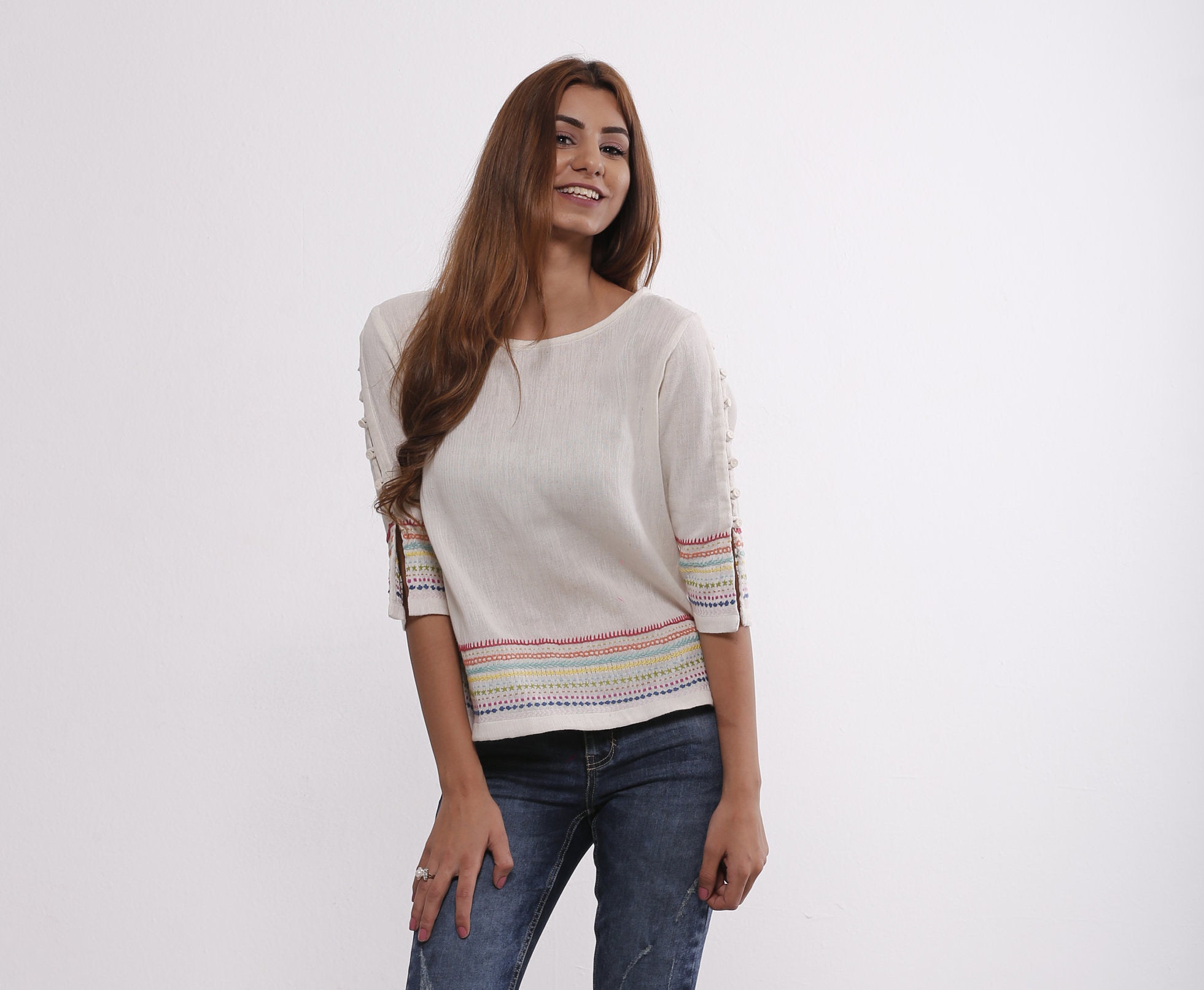 Cotton, Hand Embroidered Multi Colored Top. - Etsy