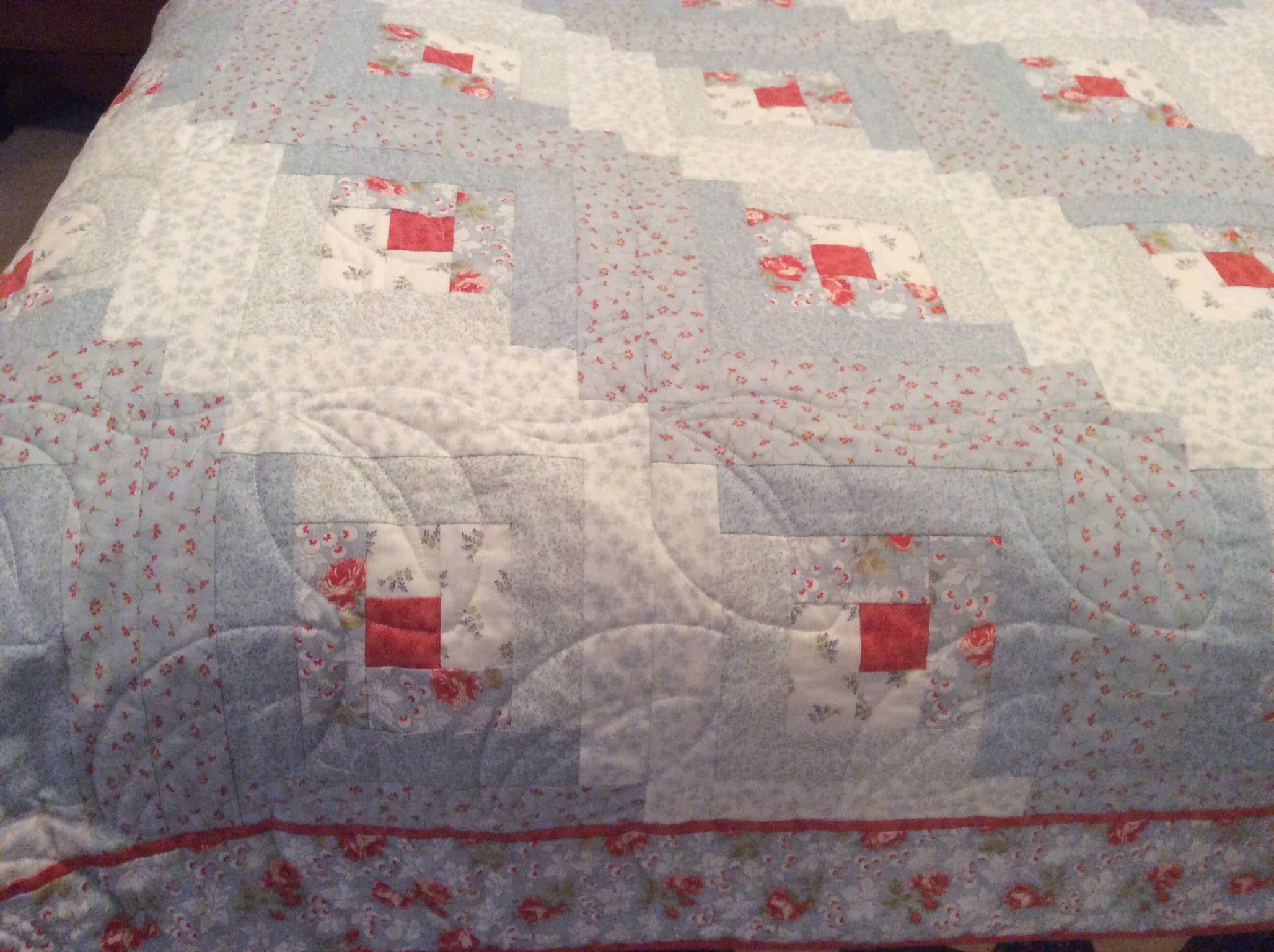 Log Cabin Blue Flower Quilt. Handmade. Unique. Wedding Quilt. | Etsy