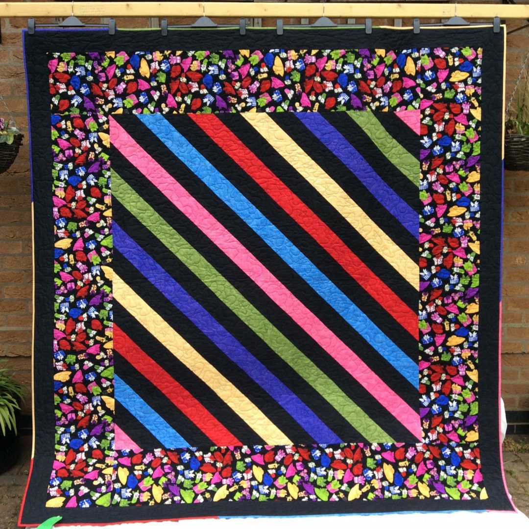 Rainbow Patchwork Quilt. Unique. Birthday Gift. Modern. Red Quilt. Home ...