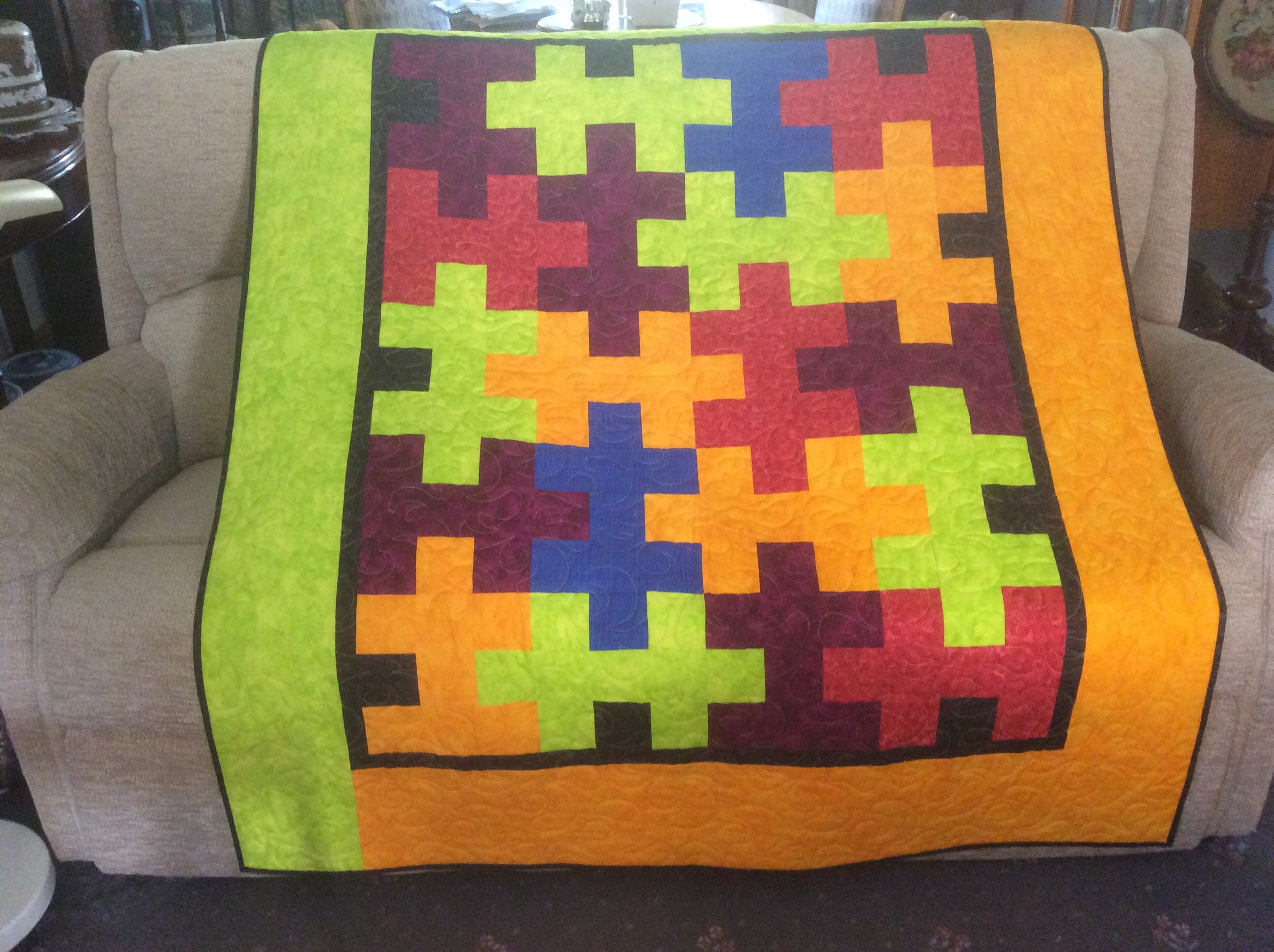 Jigsaw Quilt.Patchwork Quilt.Handmade Bright Quilt.Jig Saw | Etsy