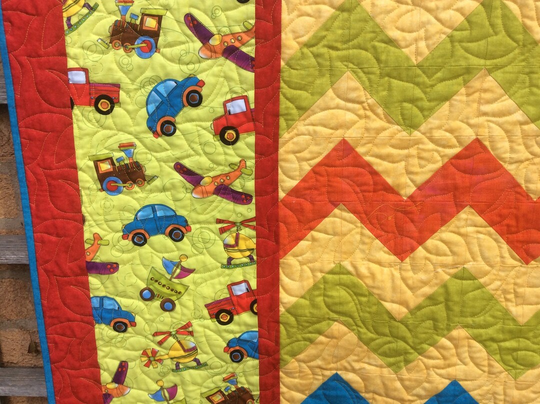Children's Patchwork Quilt. Handmade. Car Boat Aeroplane Quilt. Unique. Rainbow Quilt. Bedding ...