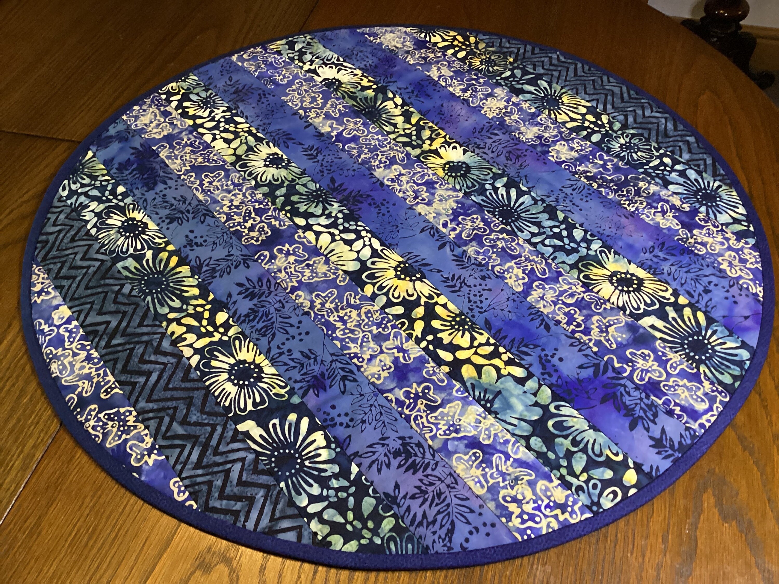 Blue Batik 24.75 Round Table Topper. Quilted Table Topper. Handmade ...