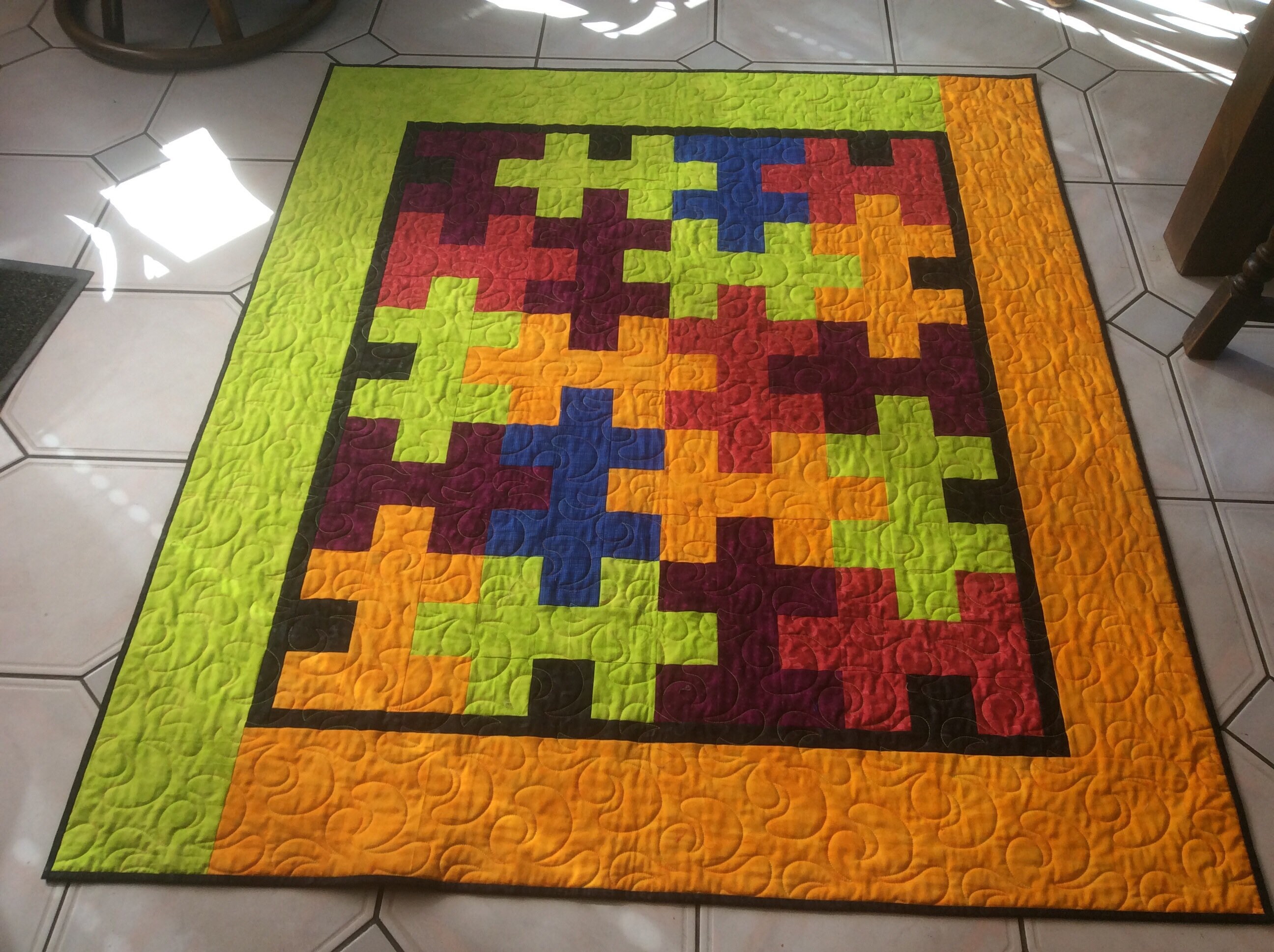 Jigsaw Quilt.patchwork Quilt.handmade Bright Quilt.jig Saw Quilt. Scrap ...