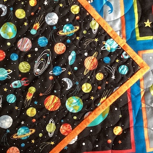 Handmade Spaceship Quilt and Book Cushion Set. Space Themed Quilt ...