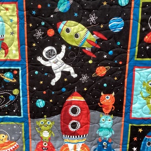 Handmade Spaceship Quilt and Book Cushion Set. Space Themed Quilt ...