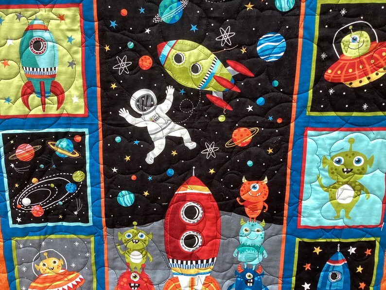 Handmade Spaceship Quilt and Book Cushion Set. Space Themed - Etsy