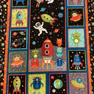 Handmade Spaceship Quilt and Book Cushion Set. Space Themed Quilt ...