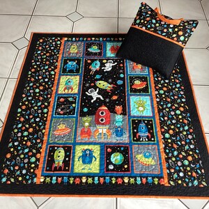 Handmade Spaceship Quilt and Book Cushion Set. Space Themed Quilt ...
