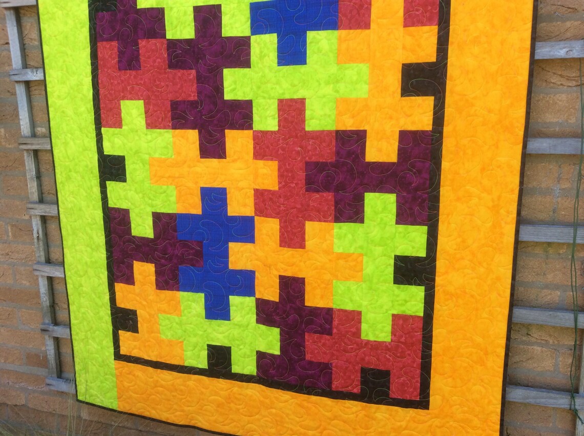 Jigsaw Quilt.patchwork Quilt.handmade Bright Quilt.jig Saw - Etsy