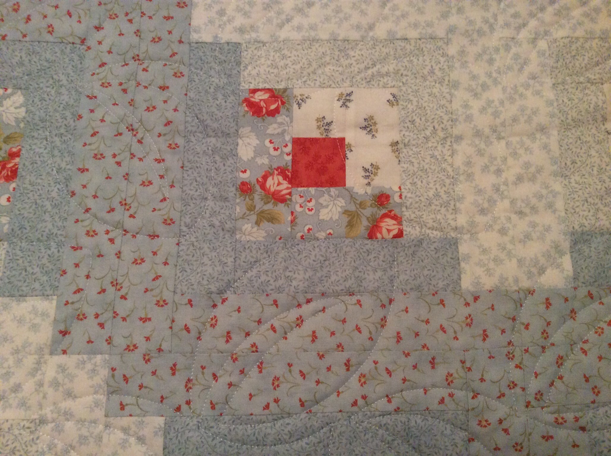 Log Cabin Blue Flower Quilt. Handmade. Unique. Wedding Quilt. | Etsy