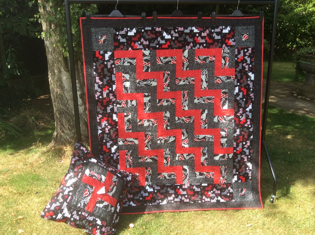 Large Patchwork Quilt and Cushion.rail Fence.red Quilt.cushion - Etsy