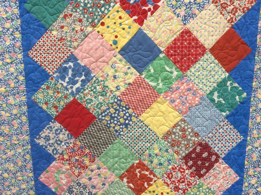 Modern Blue Handmade Quilt. Patchwork Quilt. Comforter. Scrap Quilt ...