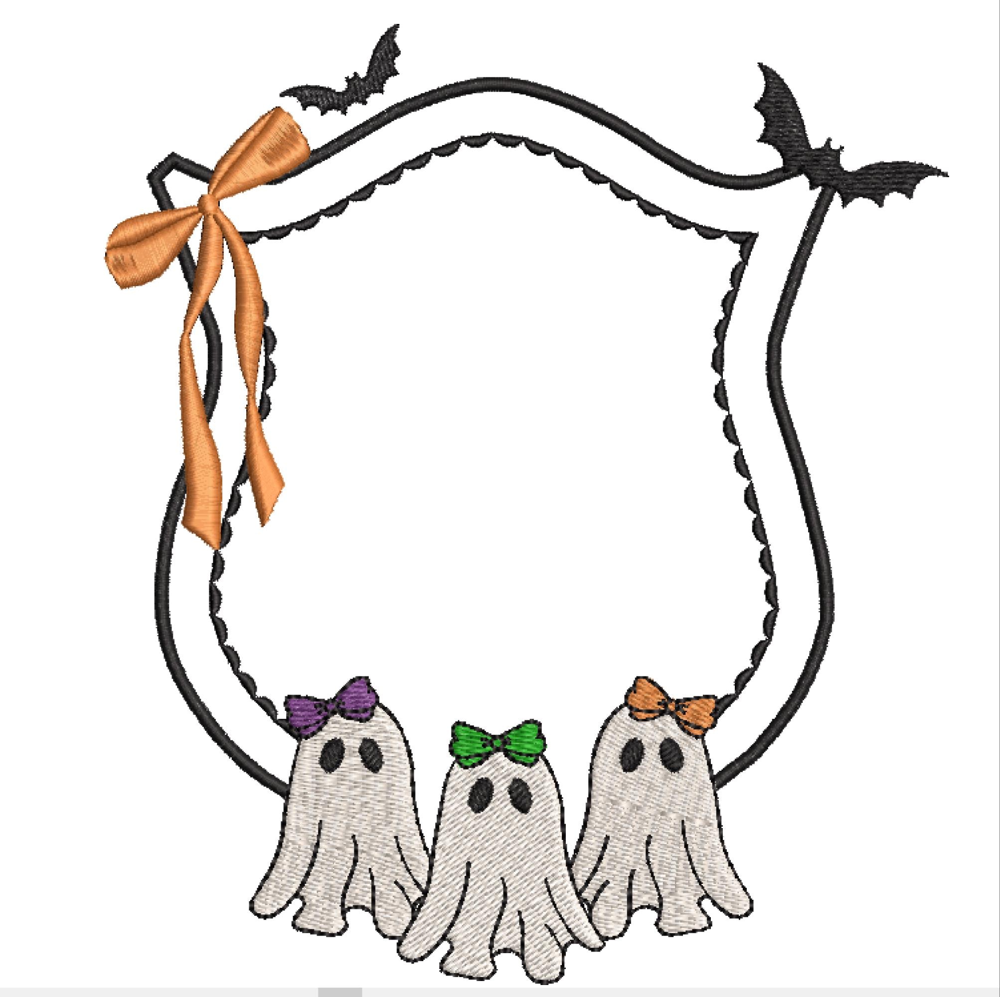 Ghost Crest Grand Millennial Embroidery Design With Bows | Halloween ...