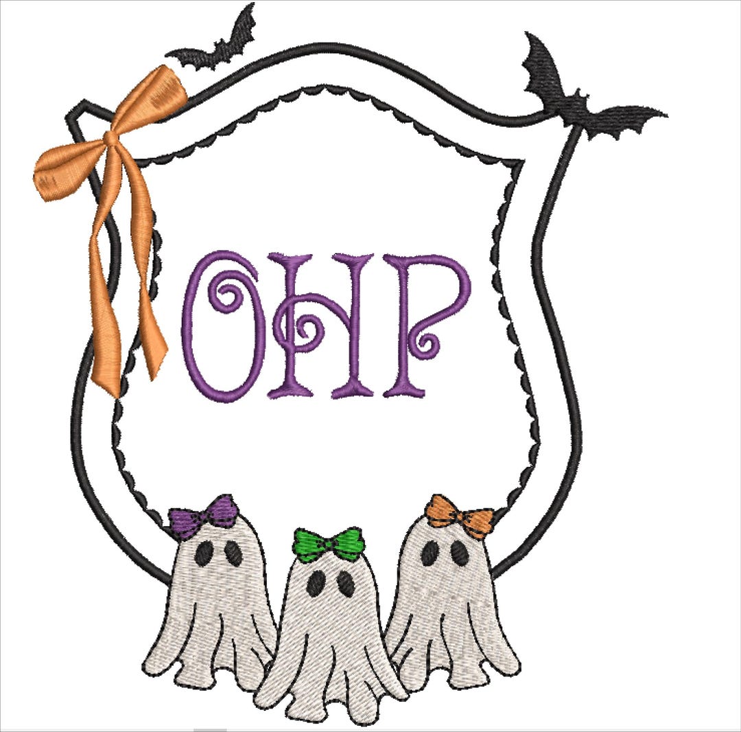 Ghost Crest Grand Millennial Embroidery Design With Bows | Halloween ...