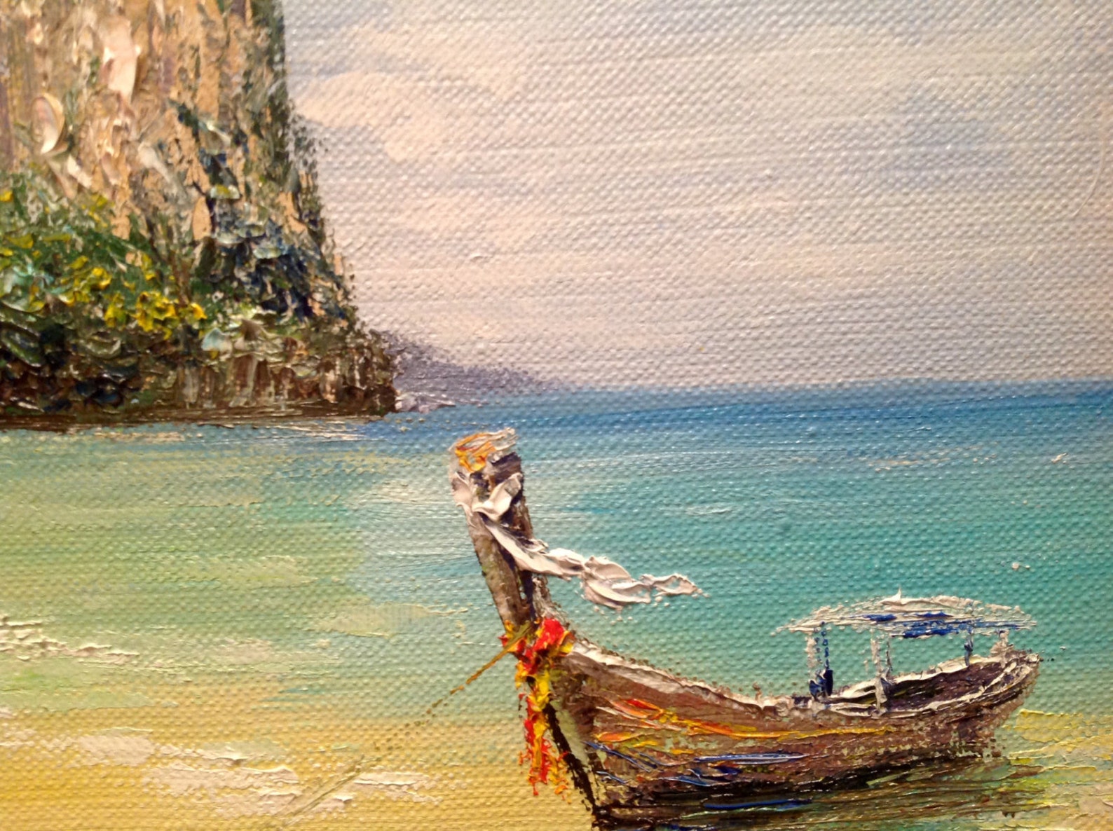 Small oil seascape Boat painting Coast artwork on canvas Sea | Etsy