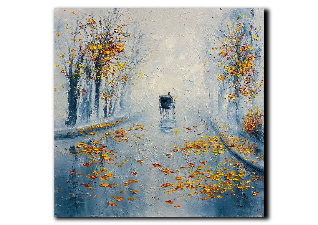 Ancient Carriage on the Road Original Painting Fall Landscape Fog on ...