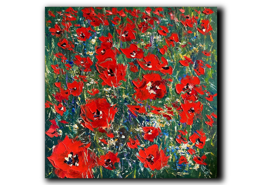 Ukrainian Poppy Wild Field Original Painting Unique Present for Ukraine ...