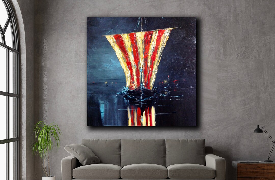 Celtic Ship Painting Big Size for Viking Lovers Viking Sailboat Oil ...