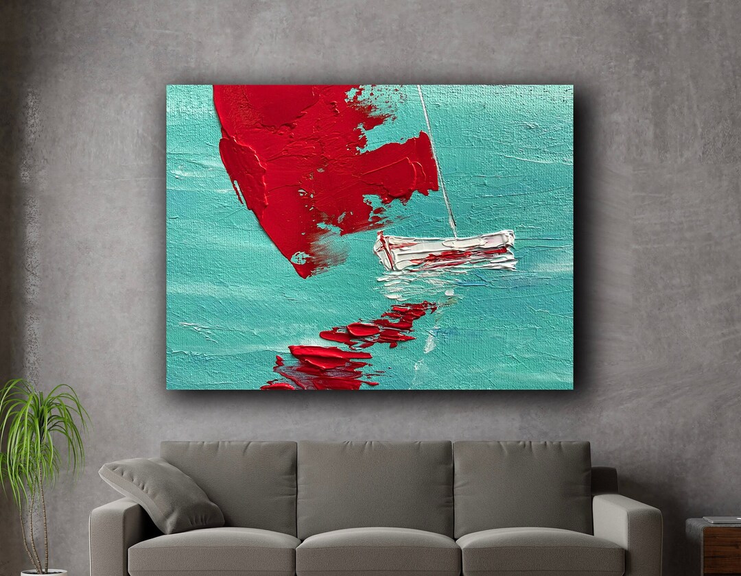 Red Sail Painting Large Size for Marine Interior Oil Big Seascape for ...