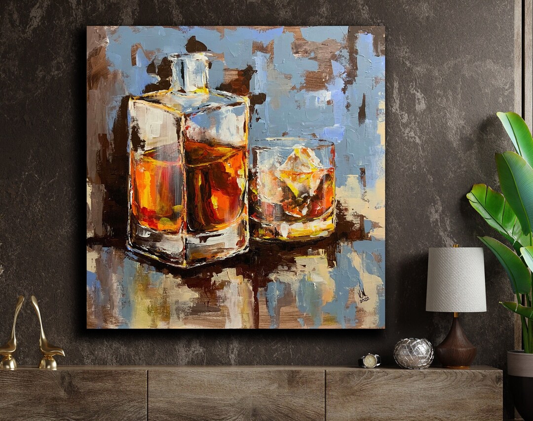 Bottle and Glass of Whiskey to Order Custom Acrylic Painting Alcohol ...