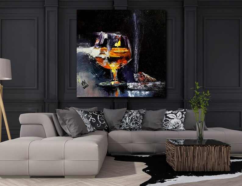 Glass of Cognac Artwork Restaurant Interior Dinner Room Cigar - Etsy