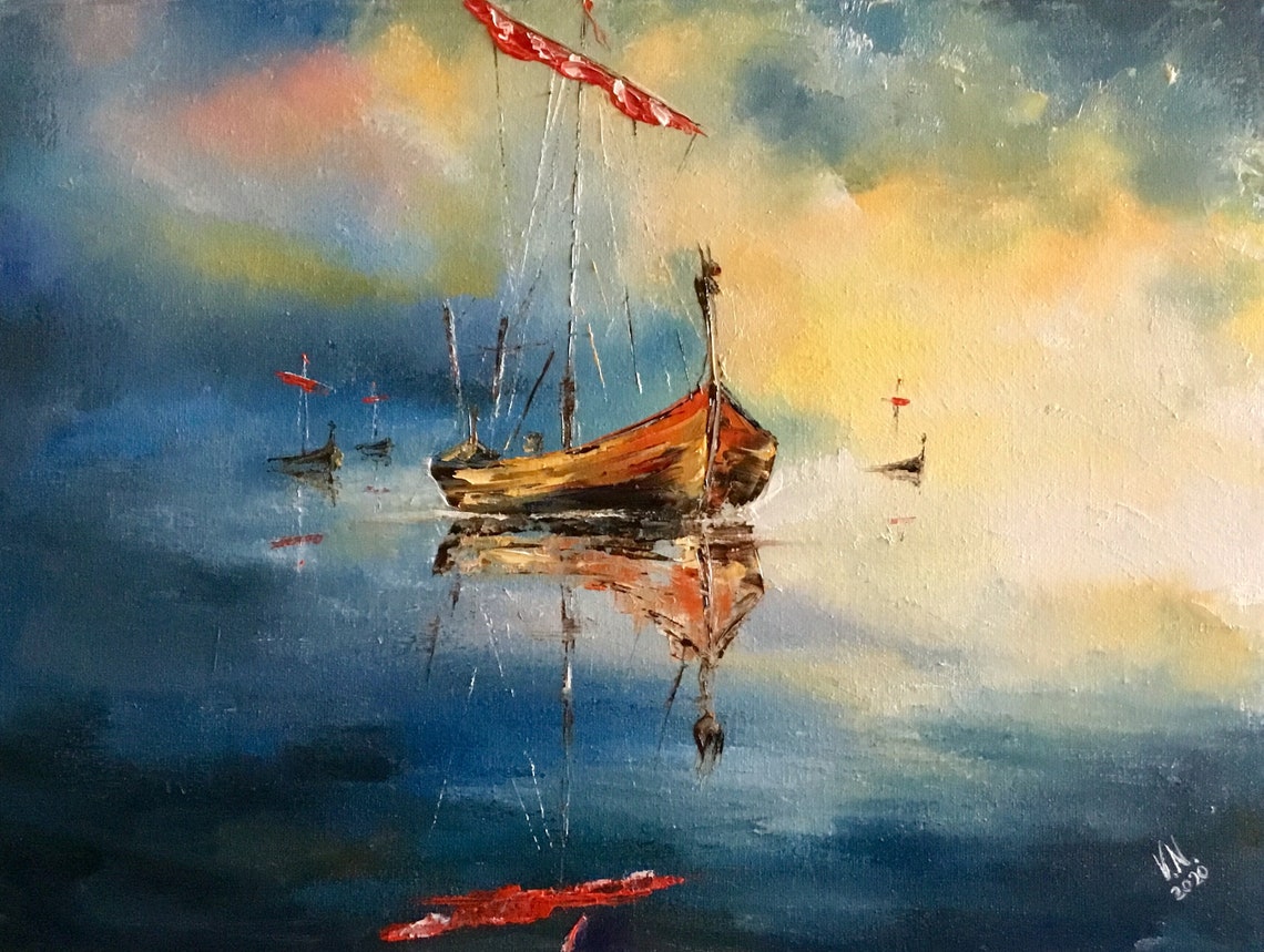 Viking ship oil painting large size Drakkar on canvas Celtic | Etsy