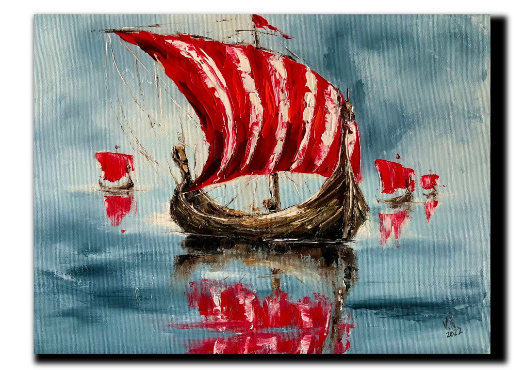 Drakkar Painting for Vikings Lovers Viking Warship Art Scandinavian ...