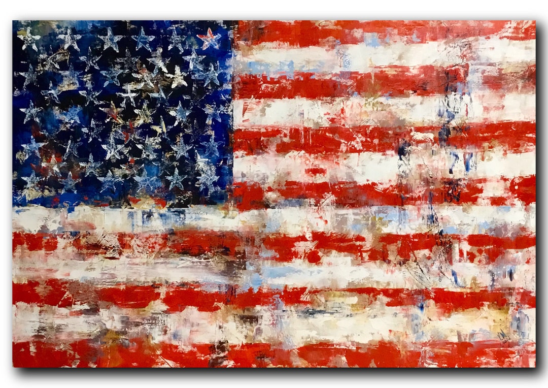American Flag Painting Textured Custom Flag Oil Art USA Artwork ...