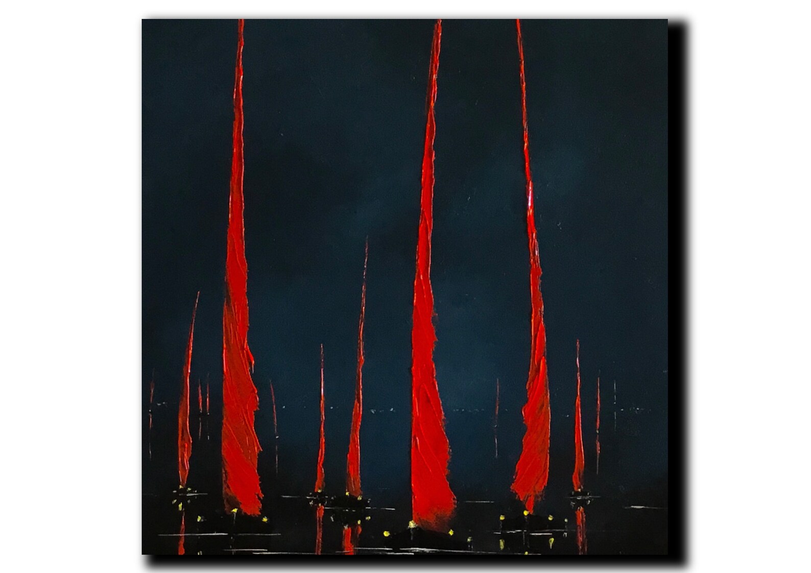 Abstract Red Sails Oil Painting Big Size Nightly Ocean Yachts Custom ...
