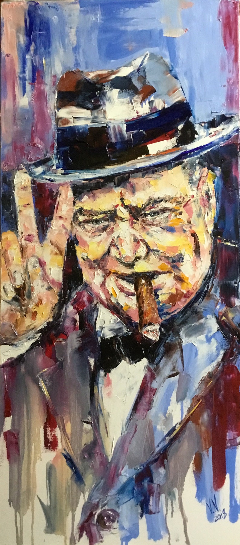 Winston Churchill Painting Portrait Oil Original Art on Canvas - Etsy