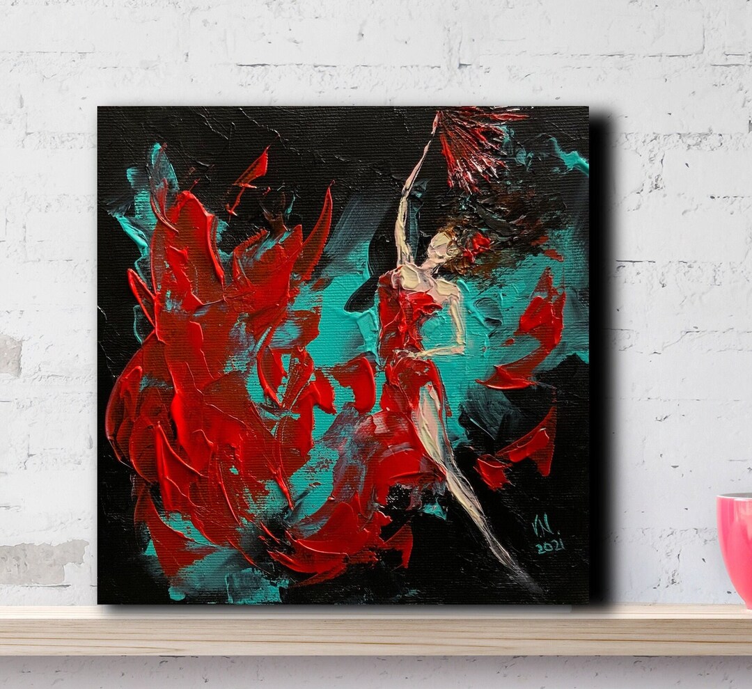 Flamenco Dancing Small Painting Abstract Woman in Red Spanish Dance ...