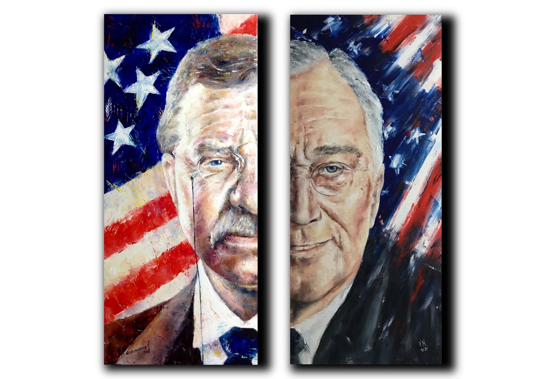 Theodore Roosevelt Oil Custom Portrait Franklin Roosevelt Art Two ...
