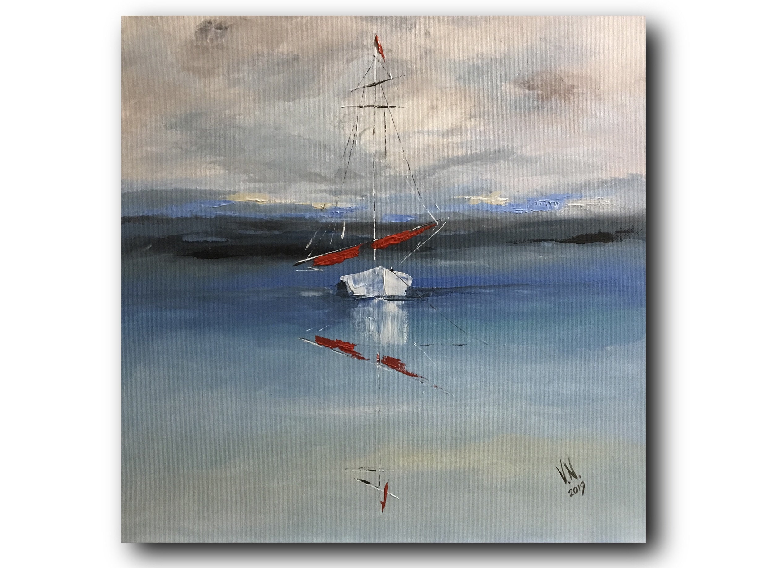 Sailboat acrylic painting Red sail art work Seascape Wall art | Etsy