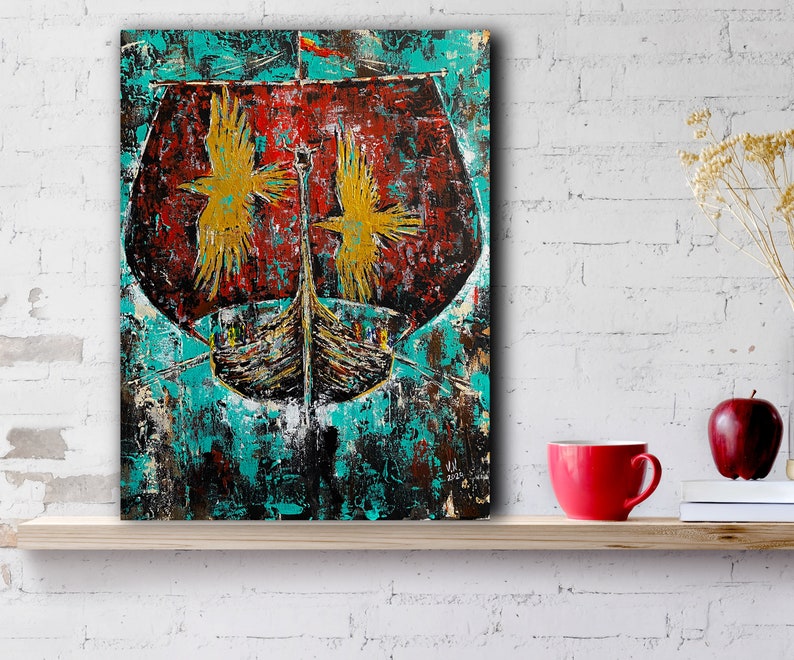 Valknut Scandinavian Symbol Painting Odin's Crows Art Viking War Ship ...