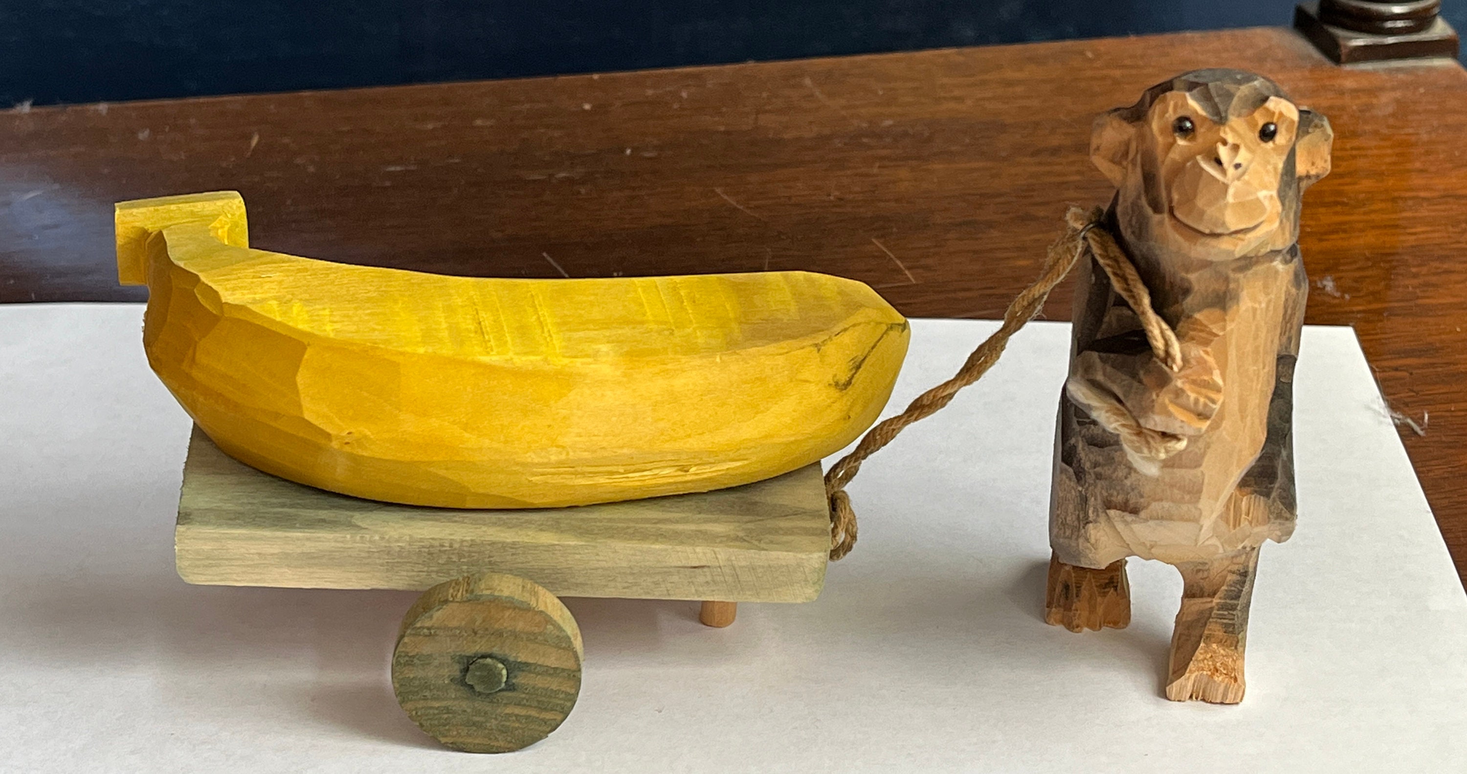 Whimsical Carved Wood Monkey Pulling a Banana on a Wagon - Etsy