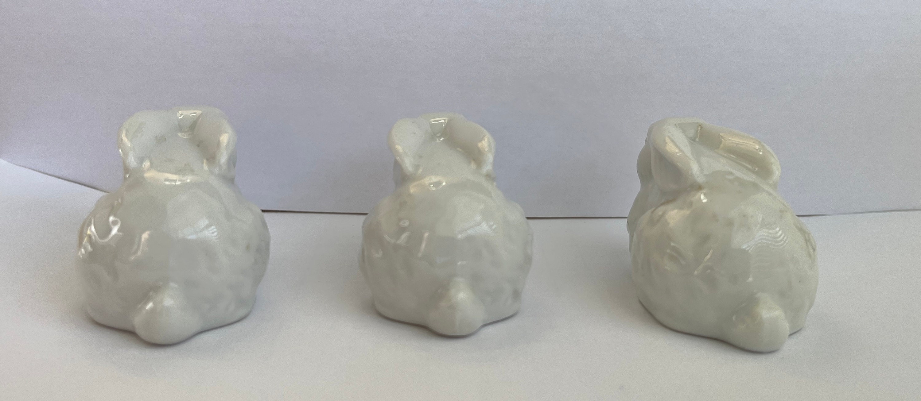 Set of 3 Vintage O.M.C. Otagiri Japan White Porcelain Bunny Rabbit ...
