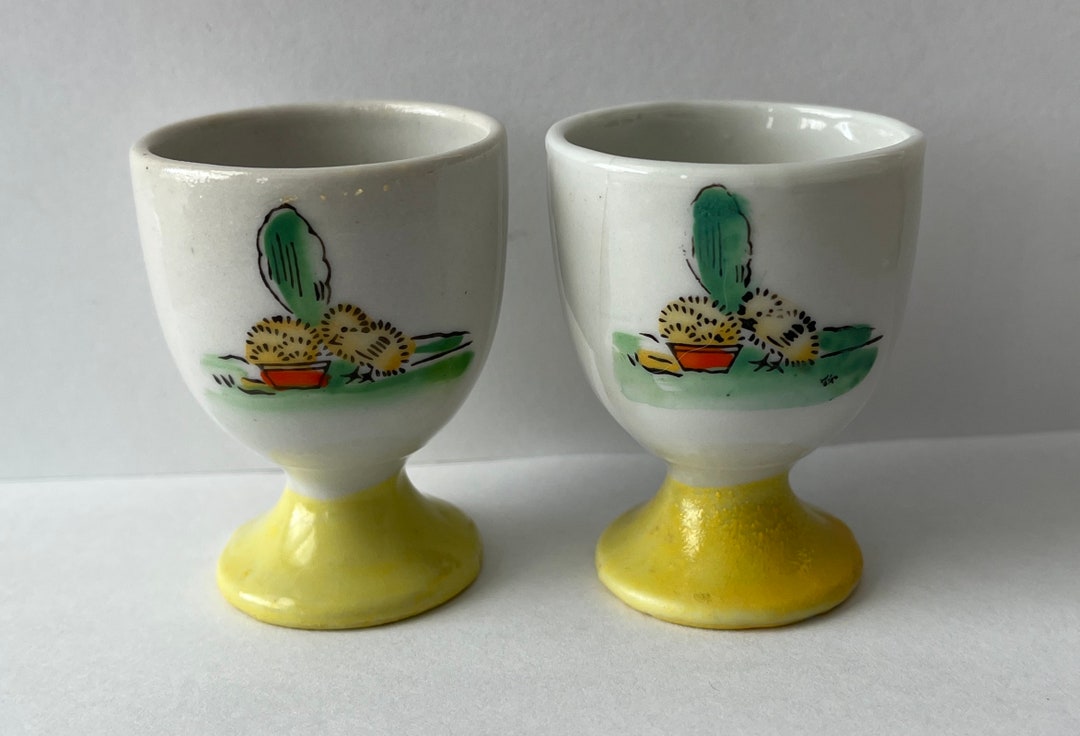 Pair of Made in Japan Vintage Hand Painted Egg Cups With Tiny Yellow ...